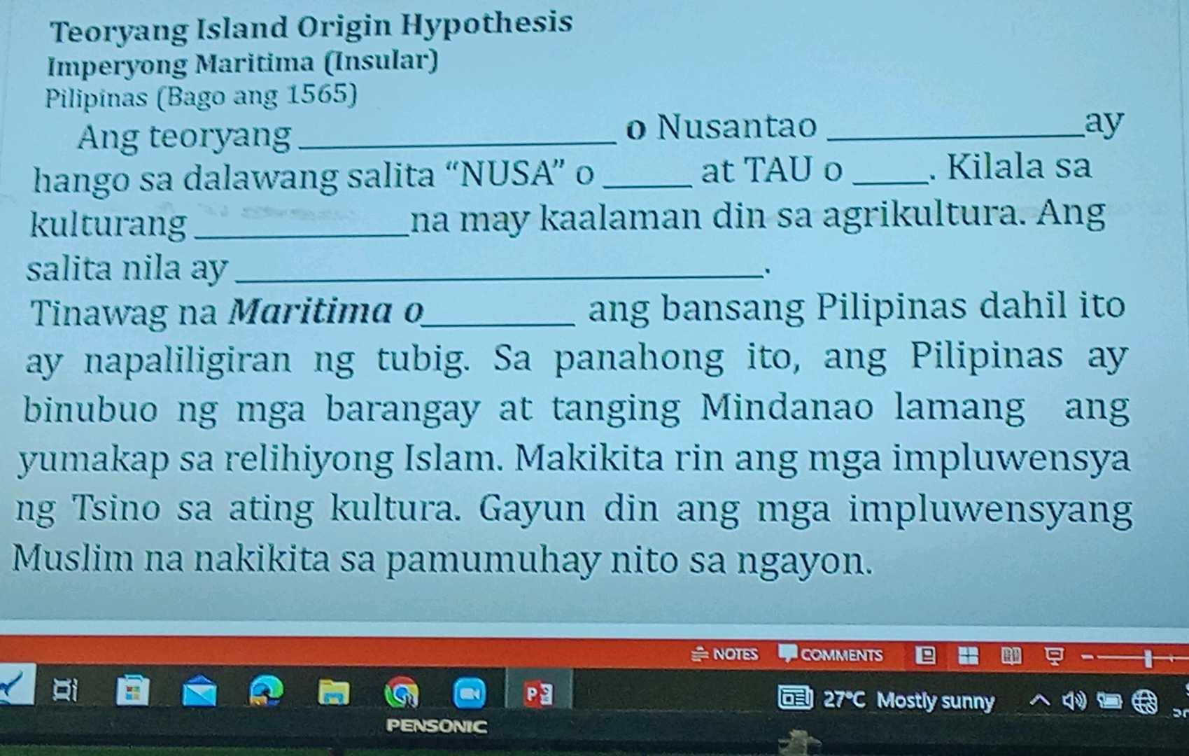 Teoryang Island Origin Hypothesis Imperyong | StudyX