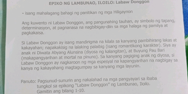 EPIKO NG LAMBUNAO ILOILO Labaw Donggon - | StudyX
