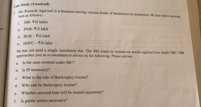 Case Study (Unsolved) 1 Mr Ramesh Agarwal | StudyX