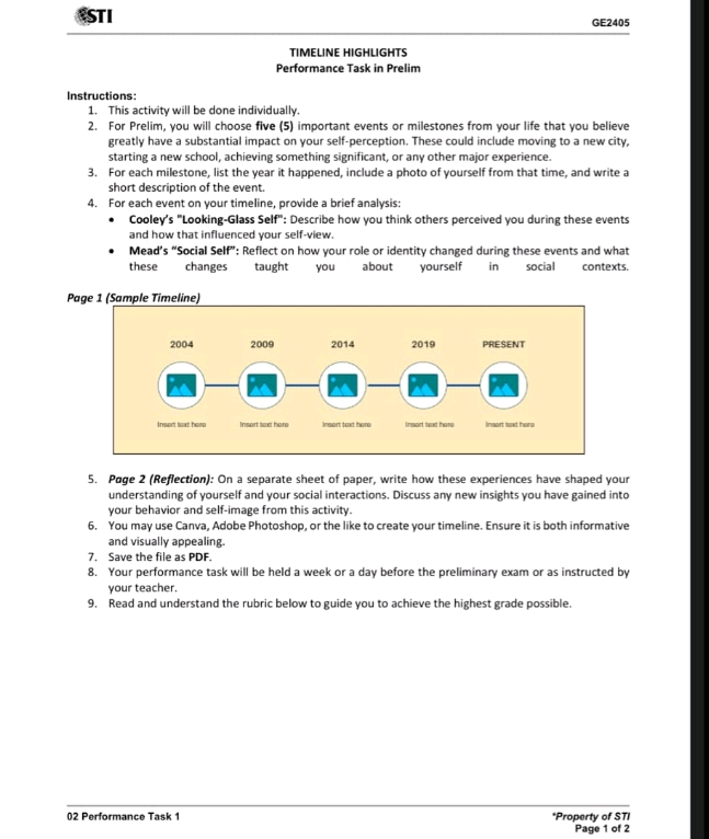 SSTI GE2405 TIMELINE HIGHLGGHTS Performance | StudyX