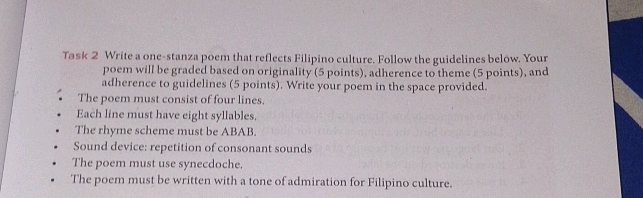 Task 2 Write a one-stanza poem that reflects | StudyX