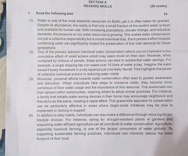 SECTION A READING SKILLS (20 marks) 1 Read | StudyX