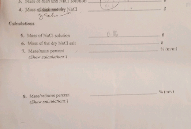 3 Mass of Gisn and vacl soluton 4 Mass of | StudyX