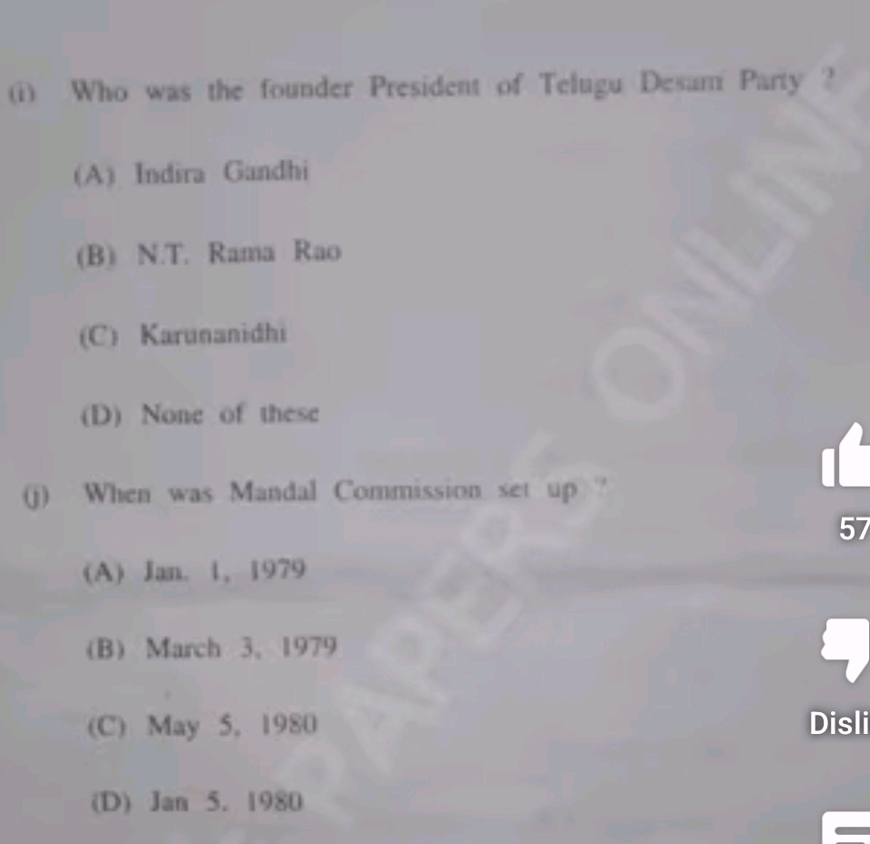 (i) Who was the founder President of Telugu | StudyX
