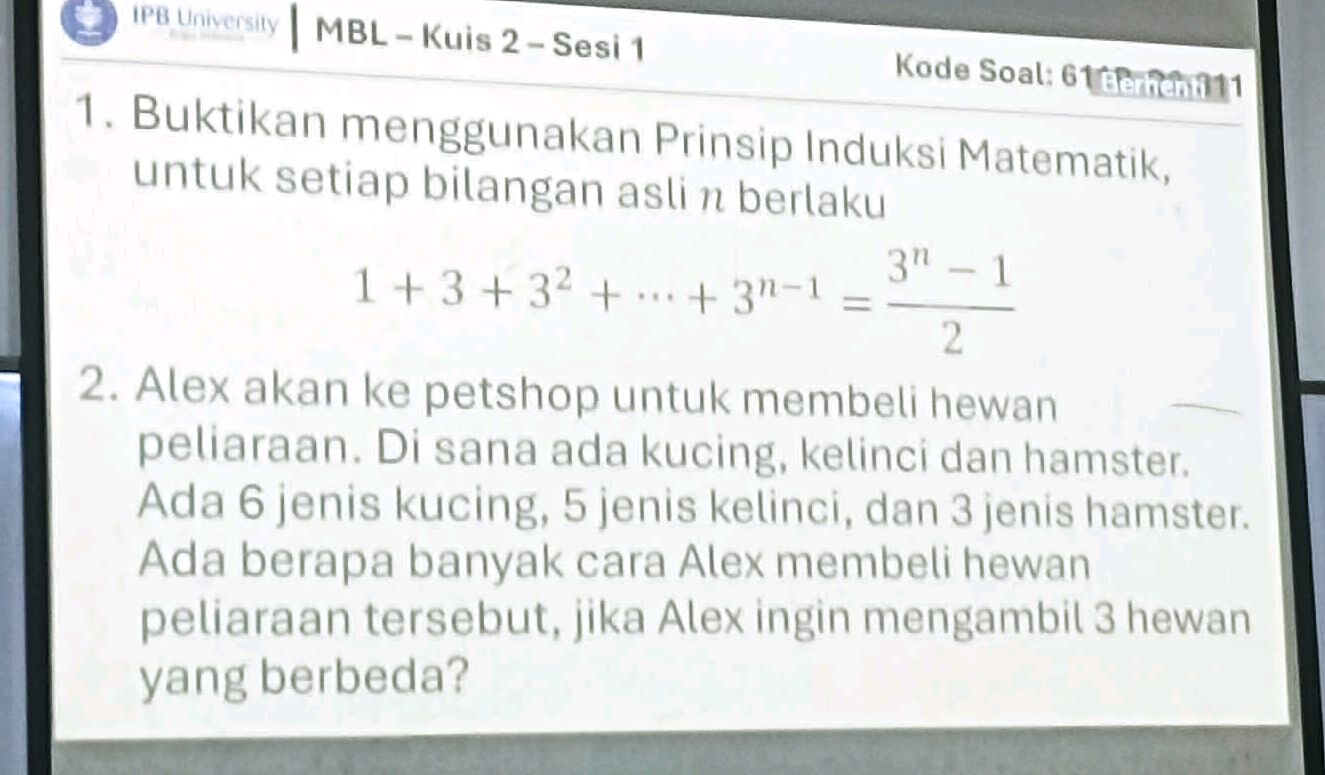 (2) IPB University MBL- Kuis 2- Sesi 1 | StudyX