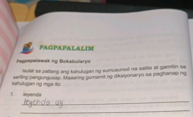 PAGPAPALALIM Pagpapalawak ng Bokabularyo | StudyX