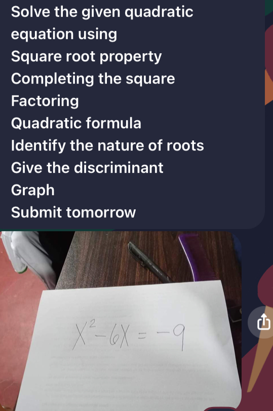 Solve the given quadratic equation using | StudyX