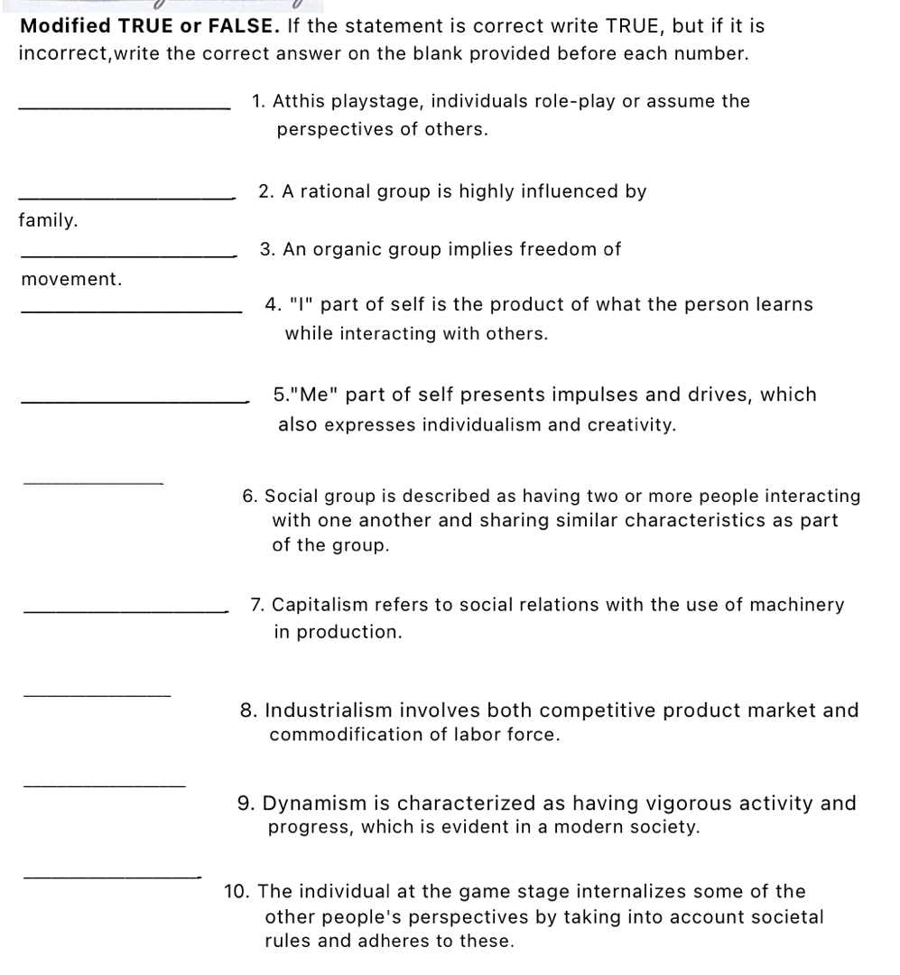 Modified TRUE or FALSE If the statement is | StudyX