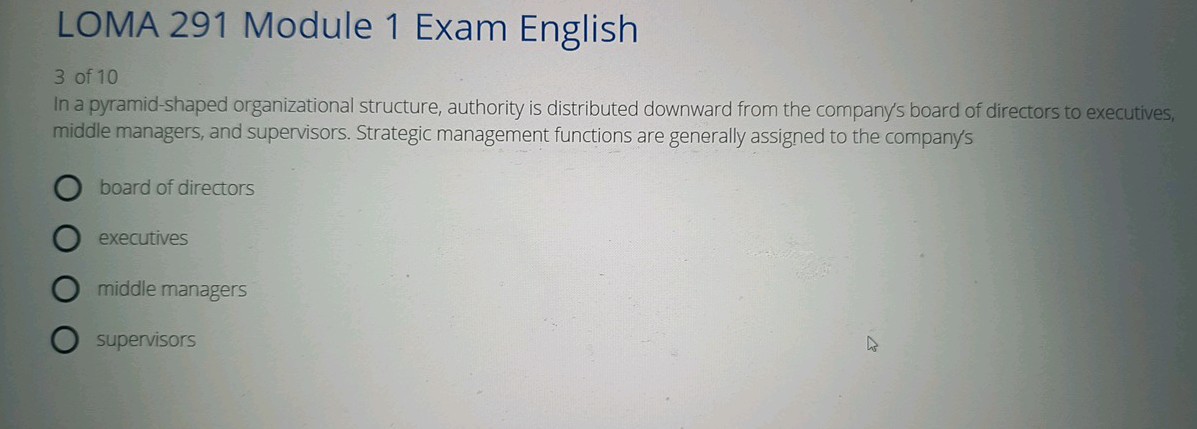 LOMA 291 Module 1 Exam English 3 of 10 In a | StudyX