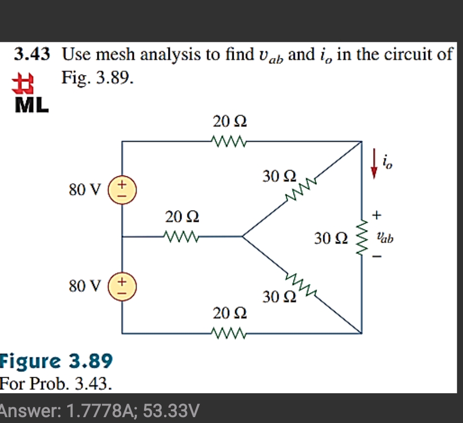 343 Use mesh analysis to find va b and io in