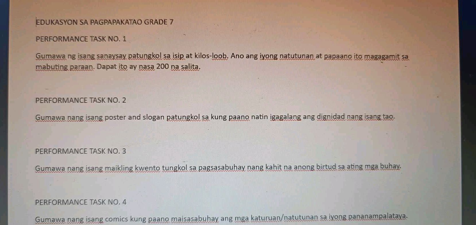 EDUKASYON SA PAGPAPAKATAO GRADE 7 | StudyX
