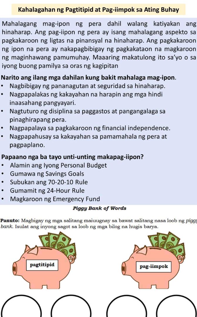 Kahalagahan ng Pagtitipid at Pag-iimpok sa | StudyX