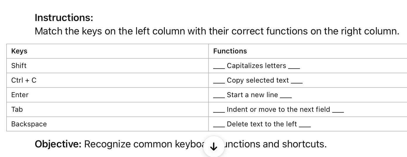 Instructions Match the keys on the left | StudyX