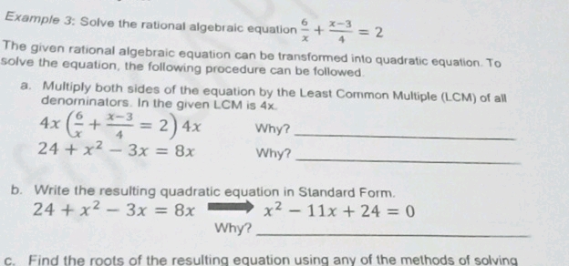 Example 3 Solve the rational algebraic | StudyX