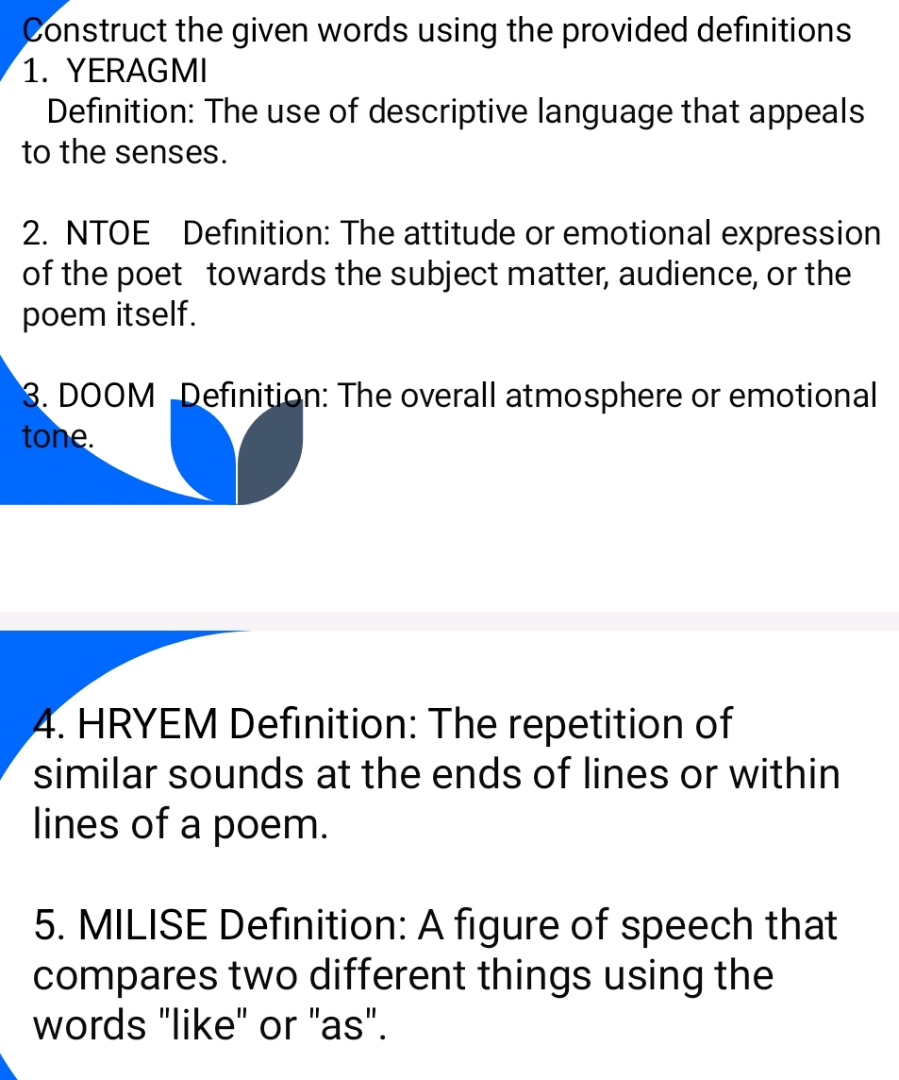 Construct the given words using the | StudyX