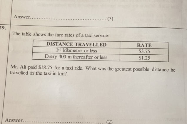 Answer (3) 29 The table shows the fare | StudyX