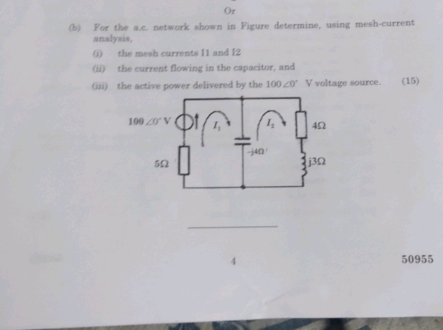 Or (b) For the ac network shown in Figure | StudyX
