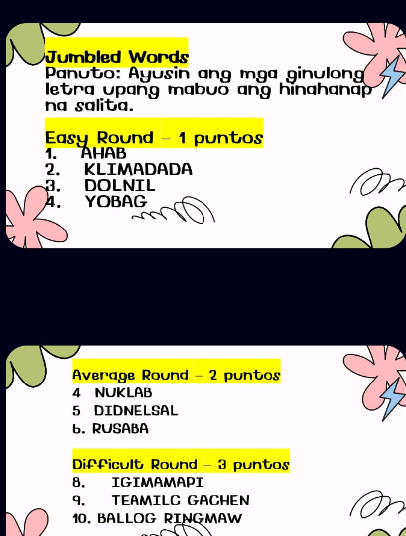 Jumbled Words Panuto Ayusin ang mga | StudyX