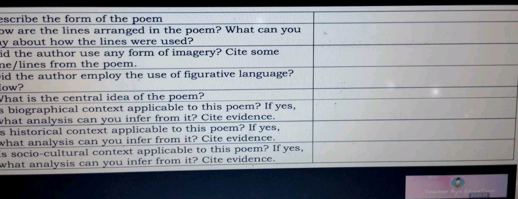 escribe the form of the poem ow are the | StudyX