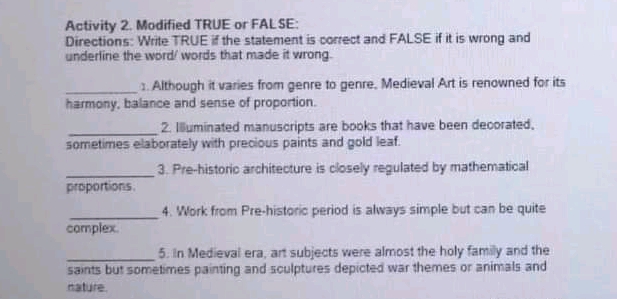 Activity 2 Modified TRUE or FALSE | StudyX