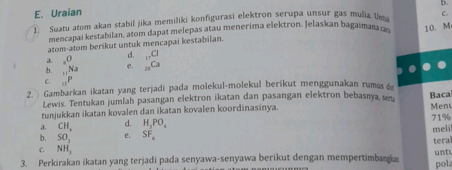 E Uraian 1 Suatu atom akan stabil jika | StudyX