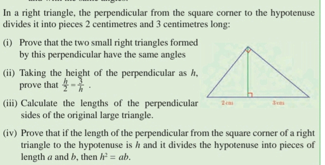 In a right triangle the perpendicular from | StudyX