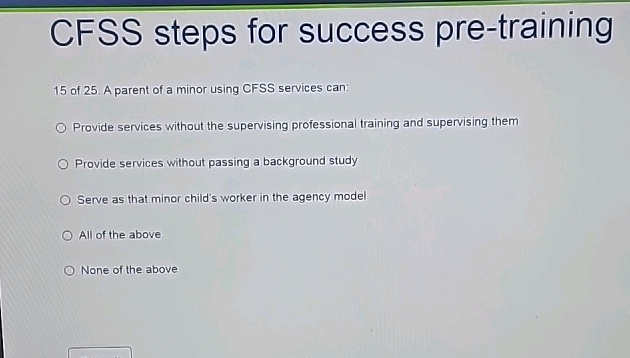 CFSS steps for success pre-training 15 of 25