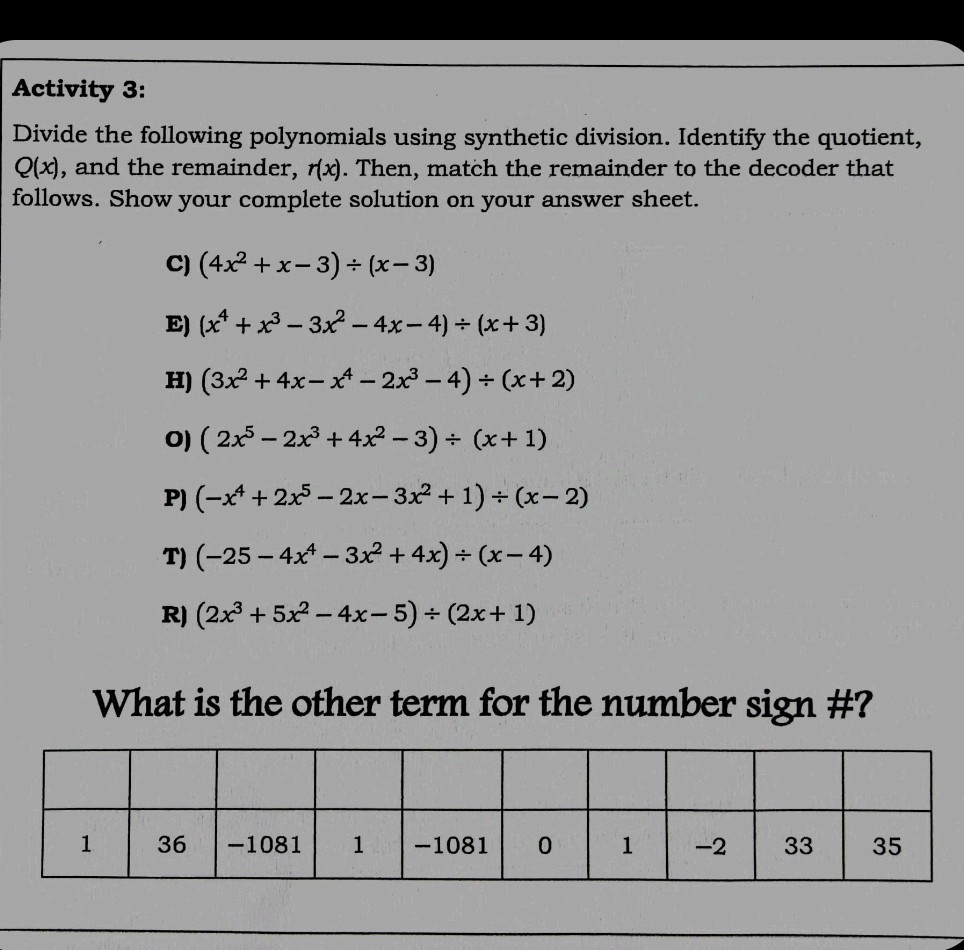 Activity 3 Divide the following polynomials | StudyX