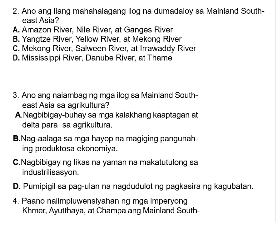2 Ano ang ilang mahahalagang ilog na | StudyX