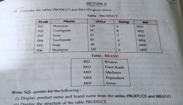 SECTION E 54 Consider the tables PRODUCT | StudyX