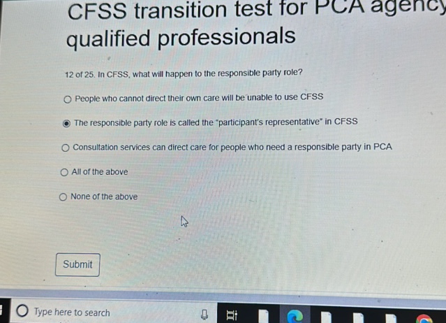 CFSS transition test for PCA agency | StudyX