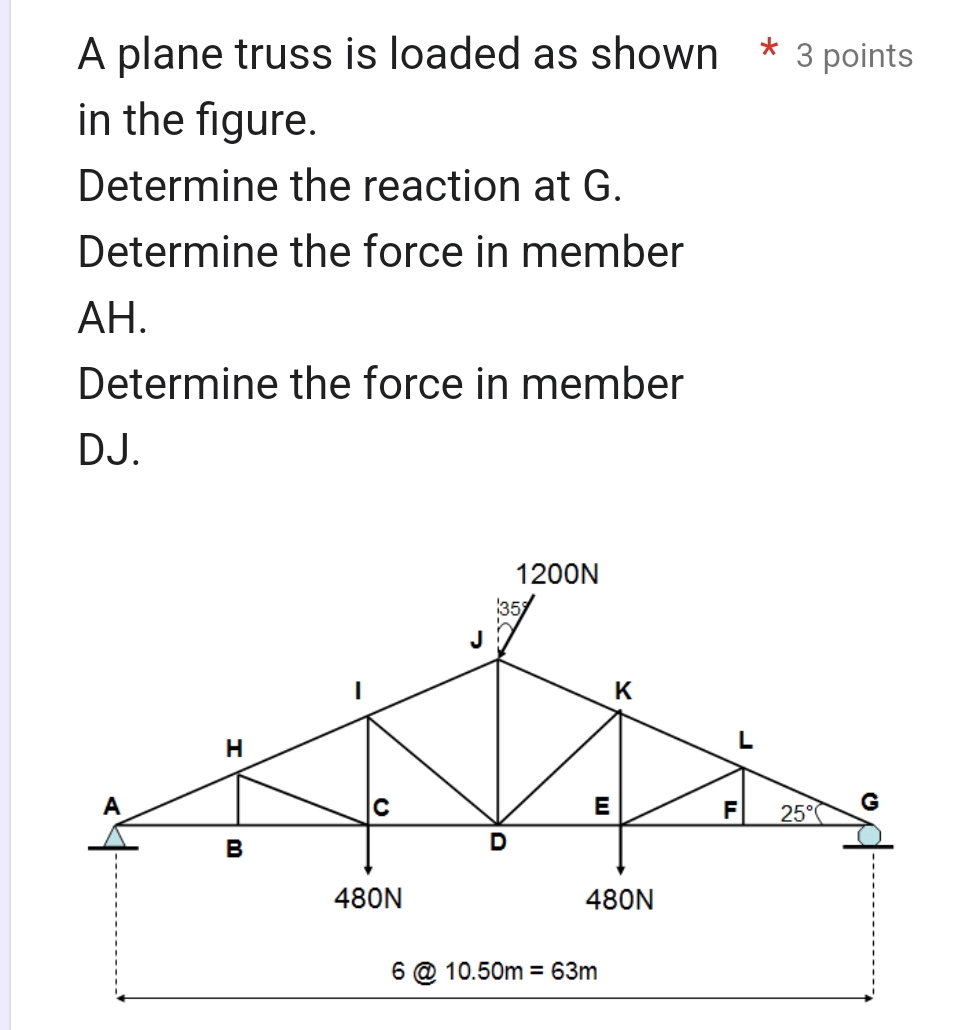 A plane truss is loaded as shown 3 points | StudyX