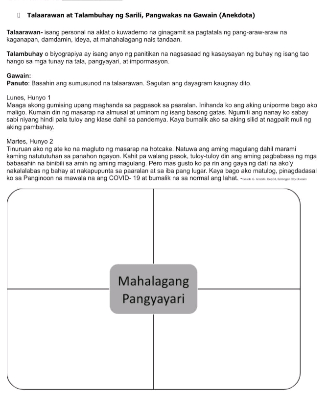 Talaarawan at Talambuhay ng Sarili | StudyX