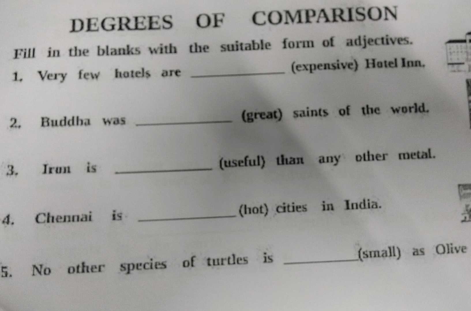 DEGREES OF COMPARISON Fill in the blanks | StudyX