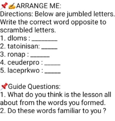 ARRANGE ME Directions Below are jumbled | StudyX