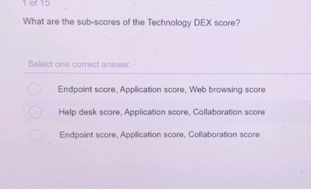 1 of 15 What are the sub-scores of the