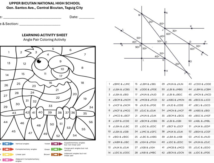 LEARNING ACTIVITY SHEET Angle Pair Coloring