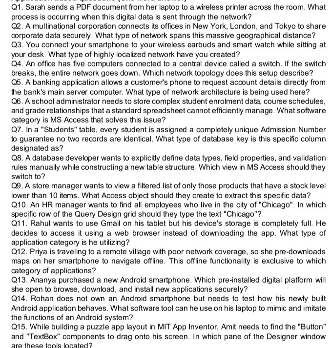 Q1. Sarah sends a PDF document from her
