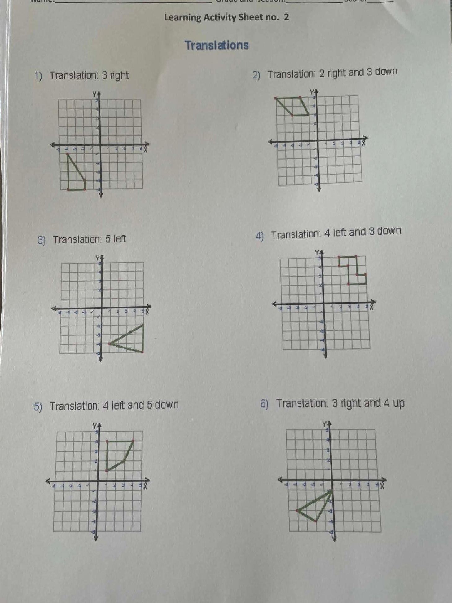 2) Translation: 2 right and 3 down (Image of