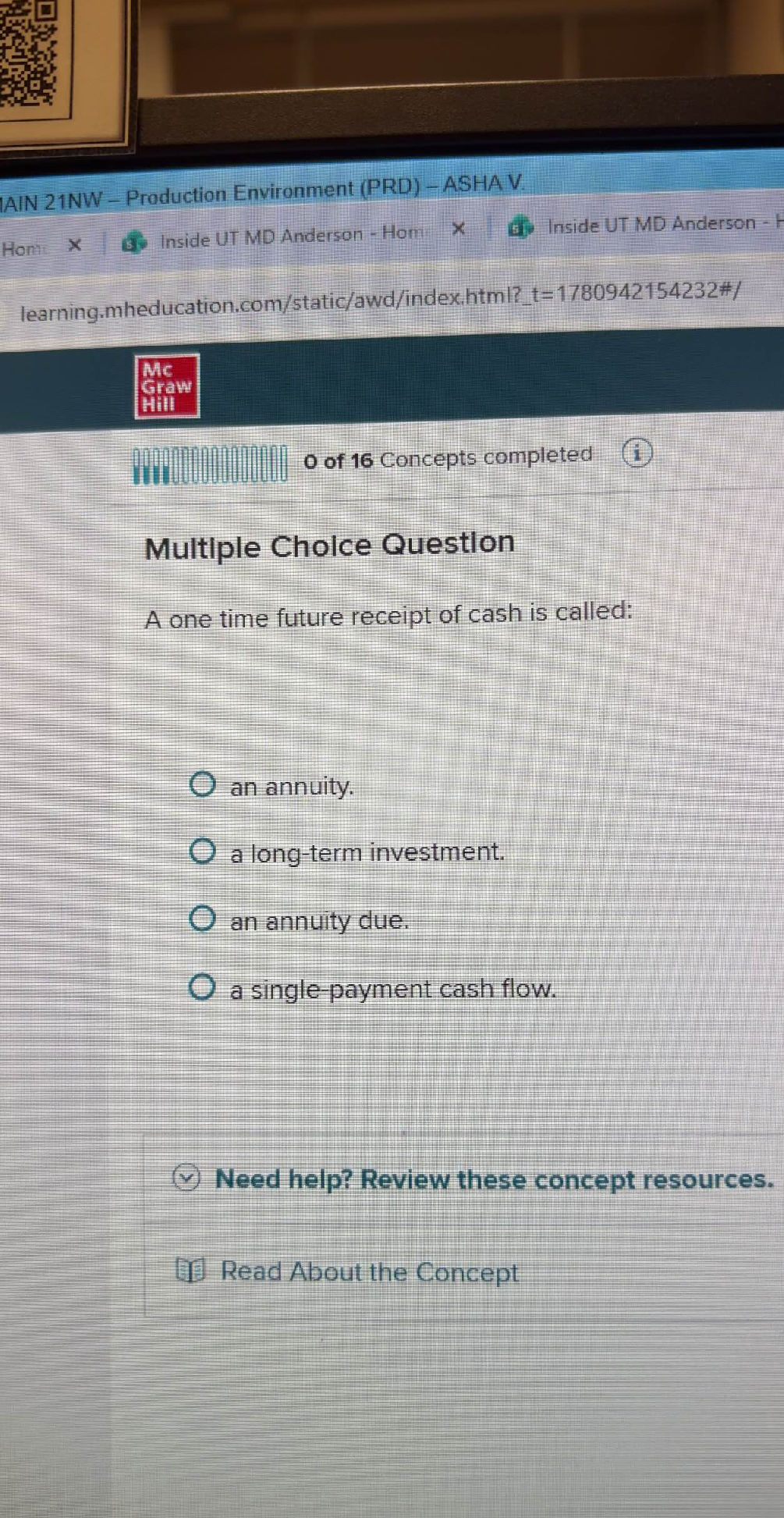 Multiple Choice Question A one time future