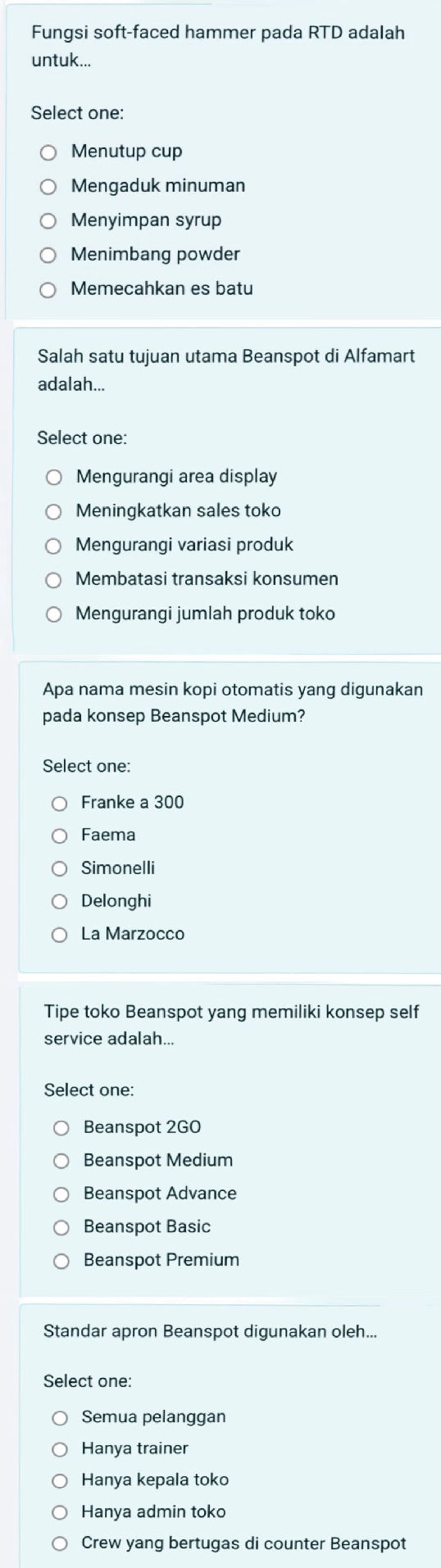 Tipe toko Beanspot yang memiliki konsep self