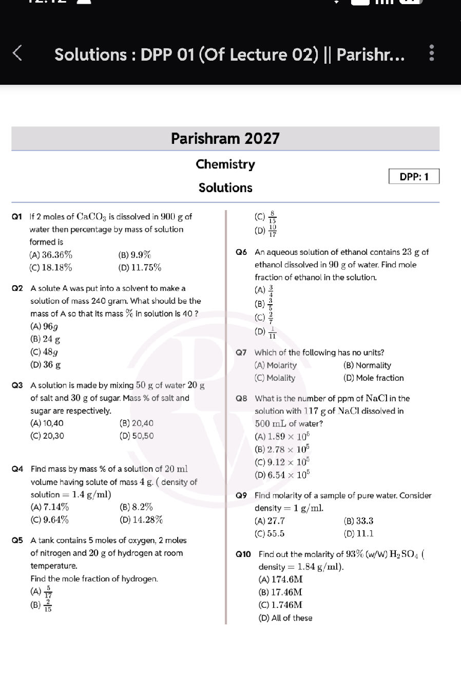 Q6 An aqueous solution of ethanol contains