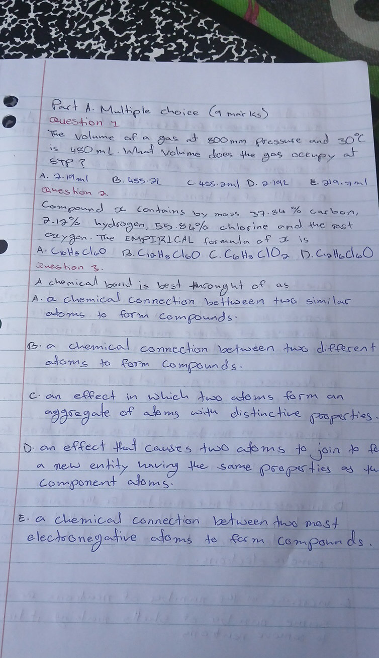 Part A. Multiple choice (9 marks) Question 1 | StudyX