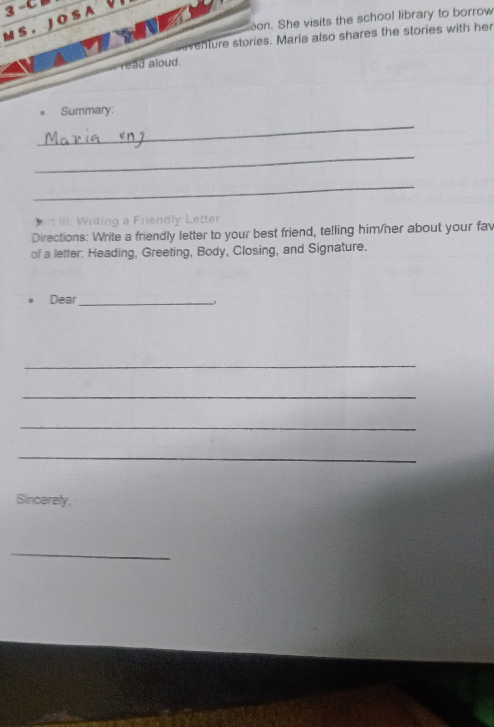 Summary: Maria eng Writing a Friendly | StudyX