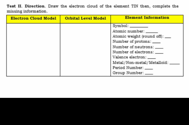 Test II. Direction. Draw the electron cloud | StudyX