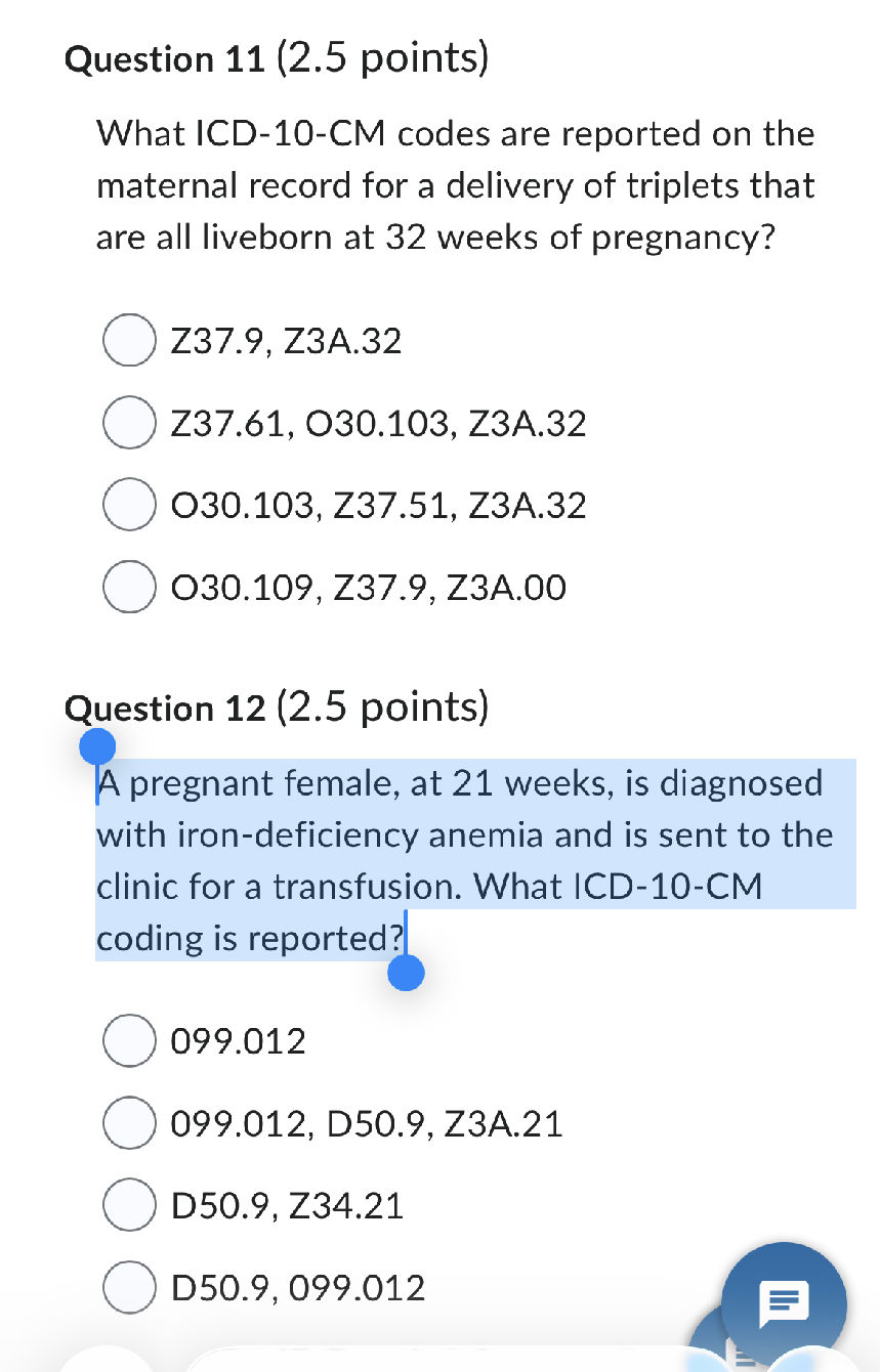 Question 11 (2.5 points) What ICD-10-CM | StudyX