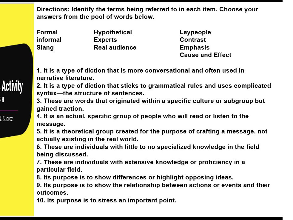 Directions: Identify the terms being | StudyX