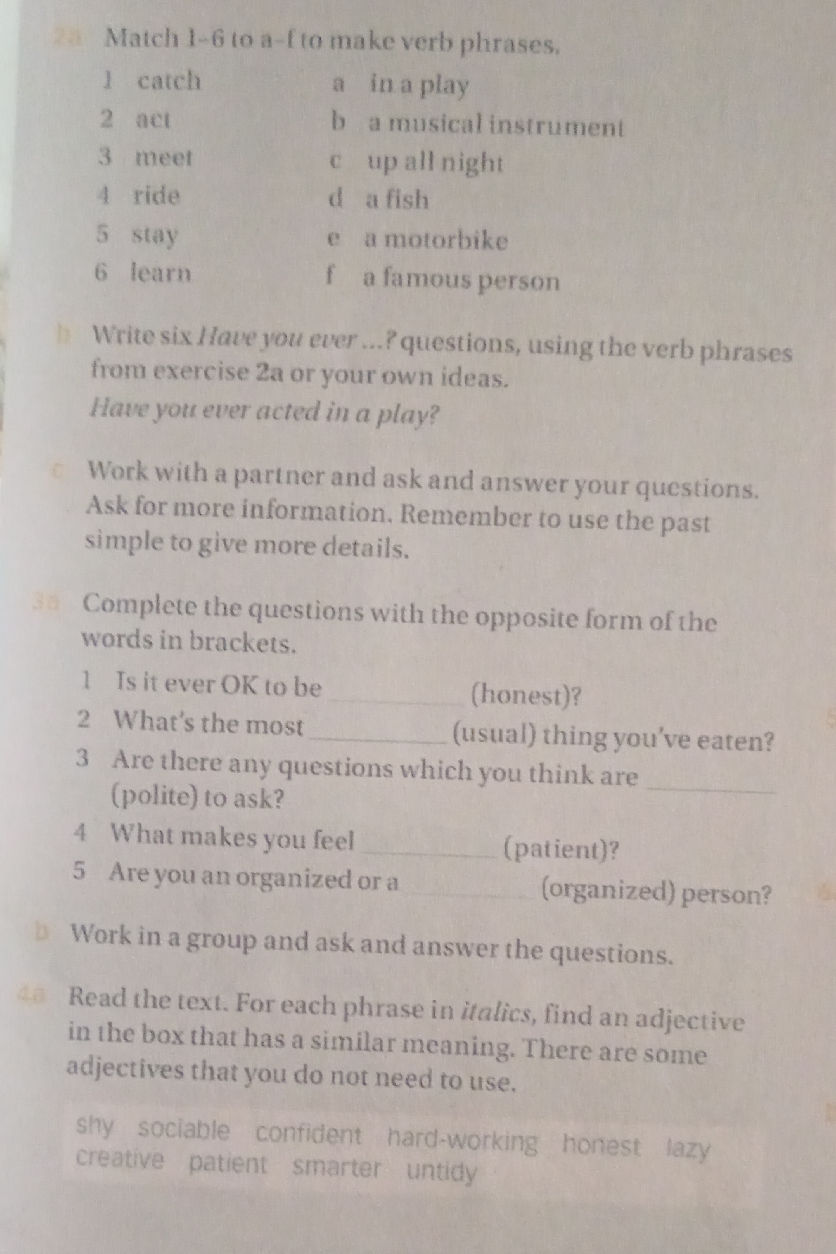2a Match 1-6 to a-f to make verb phrases. 1 | StudyX