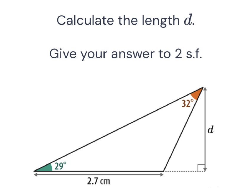 Calculate the length $d$. Give your answer | StudyX