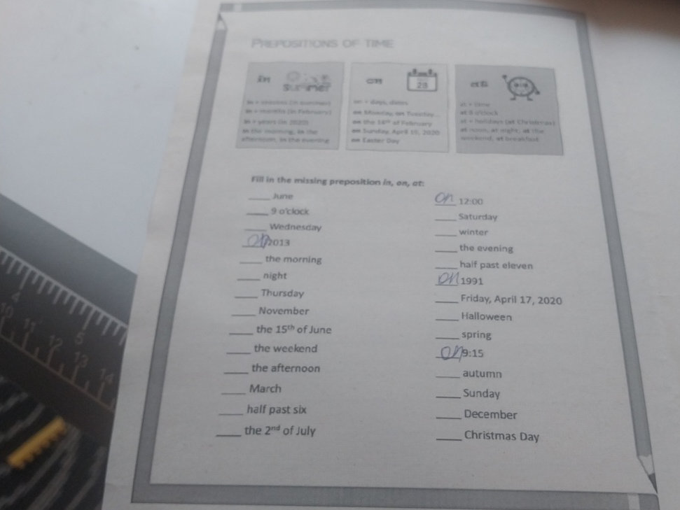 PREPOSITIONS OF TIME **Rules Summary | StudyX